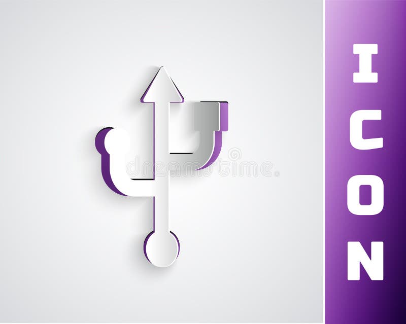 Paper Cut USB Symbol Icon Isolated on Grey Background. Paper Art Style ...