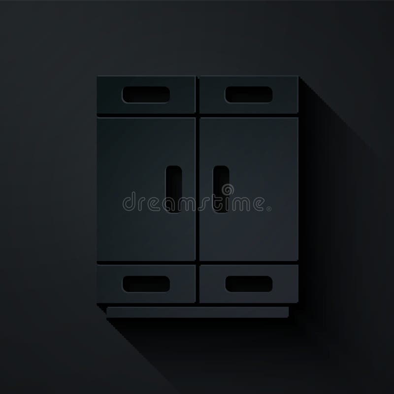 Paper Cut Wardrobe Icon Isolated on Black Background. Paper Art Style ...