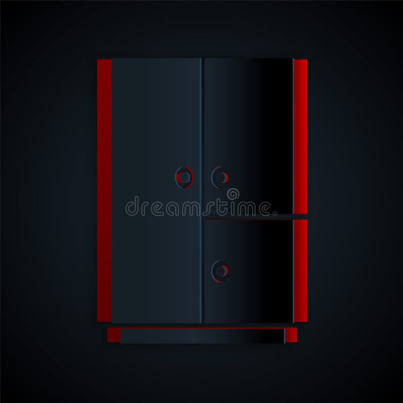 Paper Cut Wardrobe Icon Isolated on Black Background. Paper Art Style ...