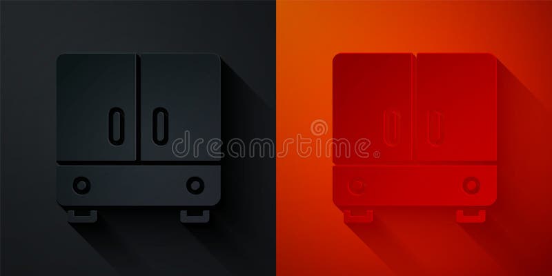 Paper Cut Wardrobe Icon Isolated on Black and Red Background. Paper Art ...