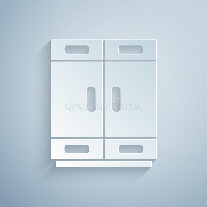 Paper Cut Wardrobe Icon Isolated on Grey Background. Paper Art Style ...