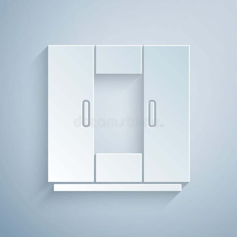 Paper Cut Wardrobe Icon Isolated on Grey Background. Paper Art Style ...