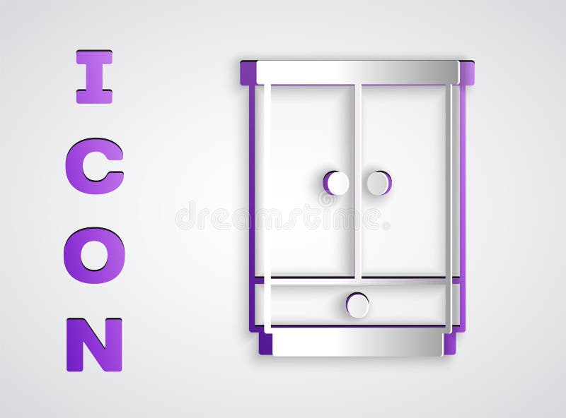 Paper Cut Wardrobe Icon Isolated on Grey Background. Cupboard Sign ...