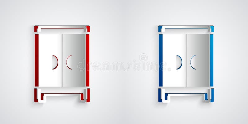 Paper Cut Wardrobe Icon Isolated on Grey Background. Cupboard Sign ...