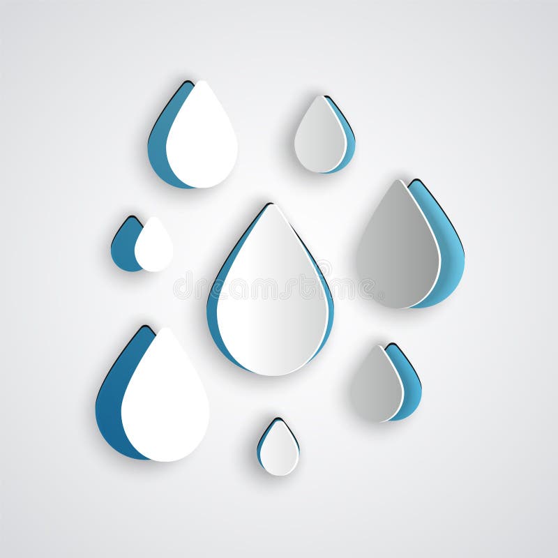Paper Cut Water Drop Icon Isolated on Grey Background. Paper Art Style ...