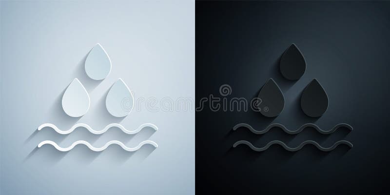 Paper Cut Water Drop Icon Isolated on Grey and Black Background. Paper ...
