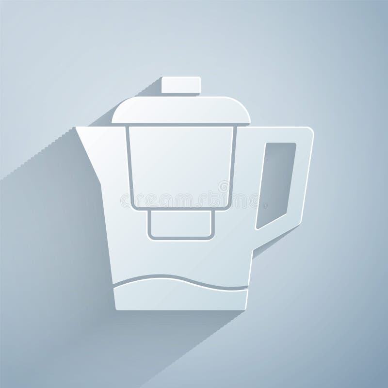 Paper Cut Water Jug with a Filter Icon Isolated on Grey Background ...