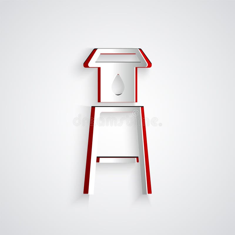 Paper Cut Water Tower Icon Isolated on Grey Background. Paper Art Style ...