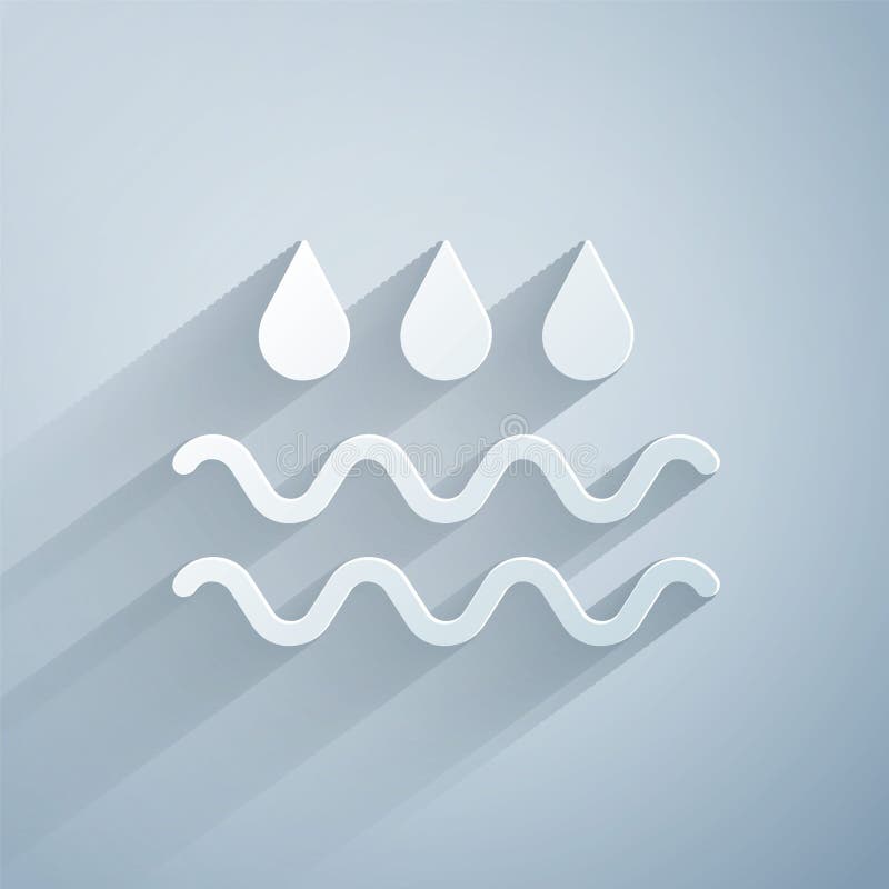 Paper Cut Wave with Water Drop Icon Isolated on Grey Background. Paper ...
