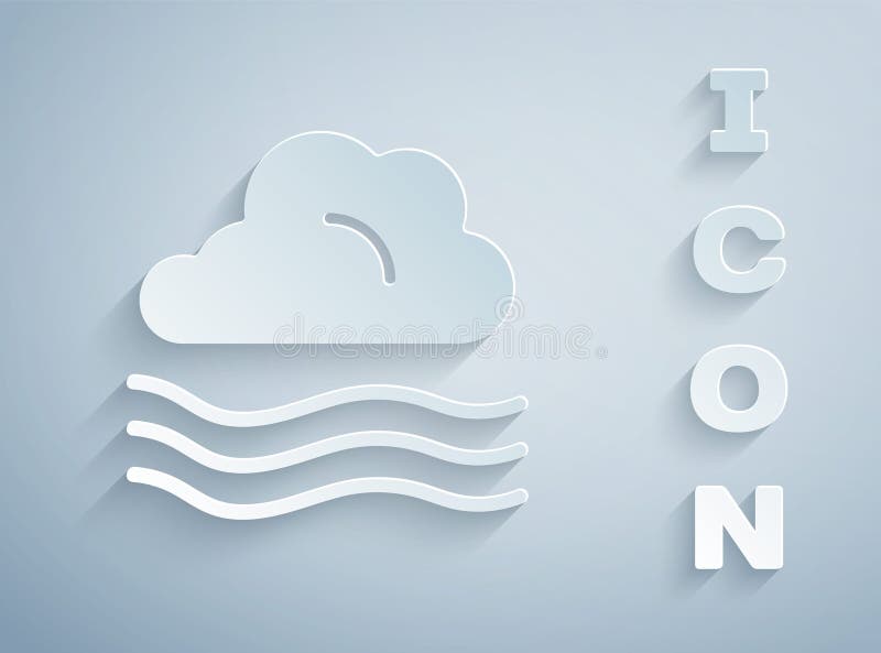Paper Cut Windy Weather Icon Isolated on Grey Background. Cloud and ...
