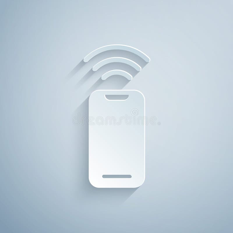 Paper Cut Wireless Smartphone Icon Isolated on Grey Background. Paper ...