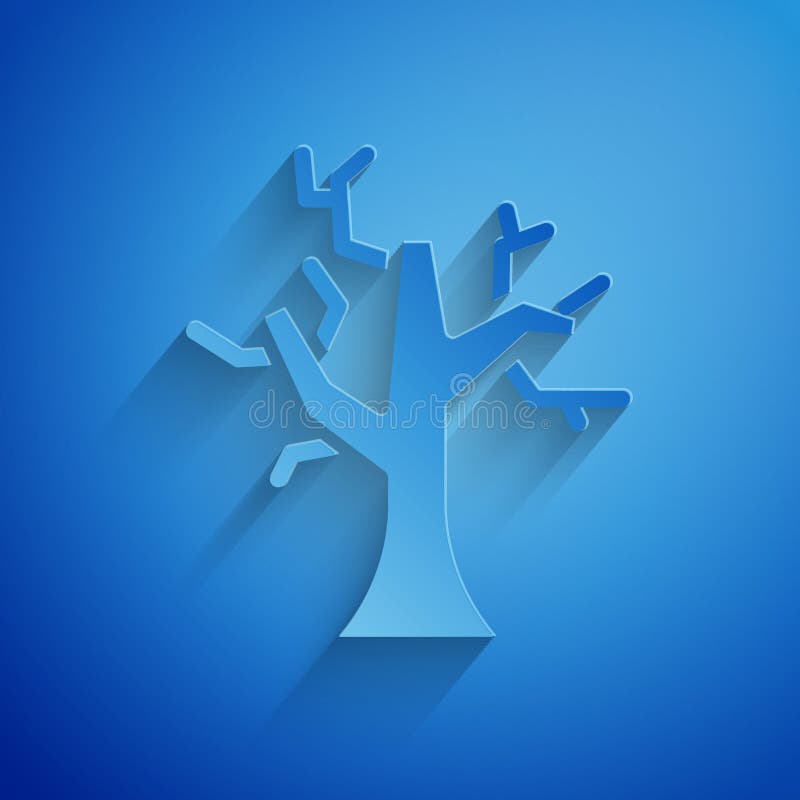Paper Cut Withered Tree Icon Isolated on Blue Background. Bare Tree ...