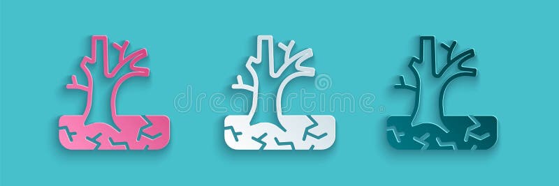 Paper Cut Withered Tree Icon Isolated on Blue Background. Bare Tree ...
