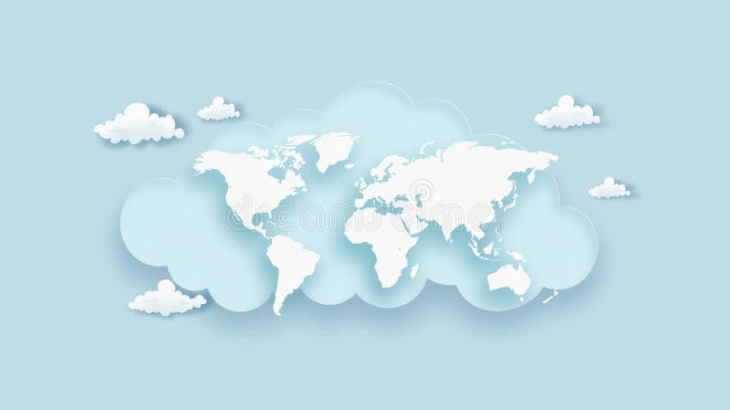 Paper Cut of World Map in White on Cloud, Environment, Ecology Concept ...