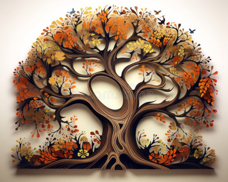 A Paper Cutout of an Autumn Tree with Leaves Stock Illustration ...