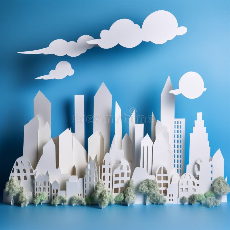 Paper Cutout of City Skyline Surrounded by Environmental Cutouts ...