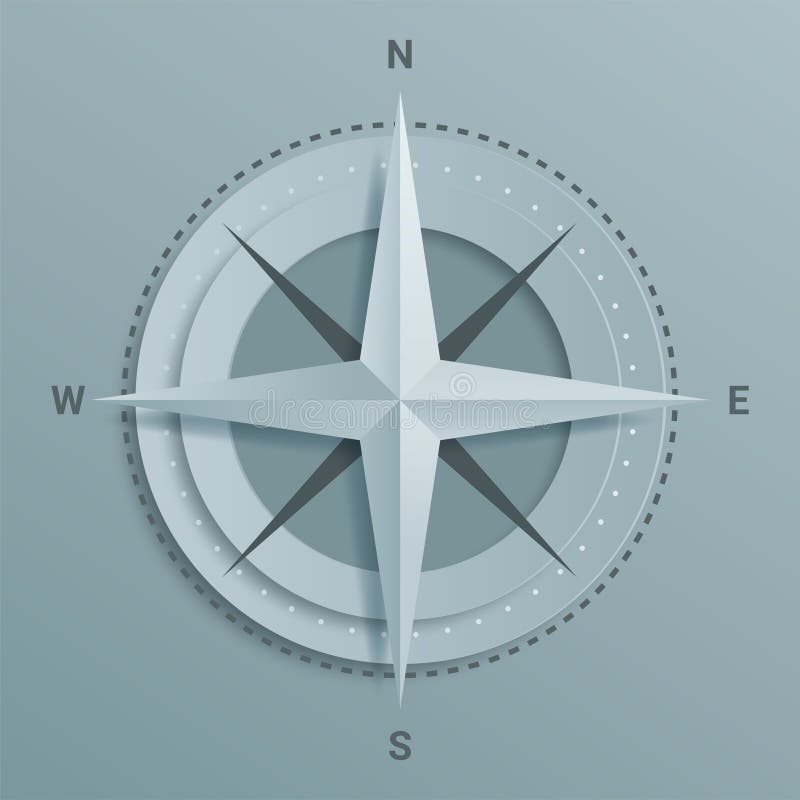 Paper Cutout Compass with Shade in 3d and Origami Style Stock Vector ...