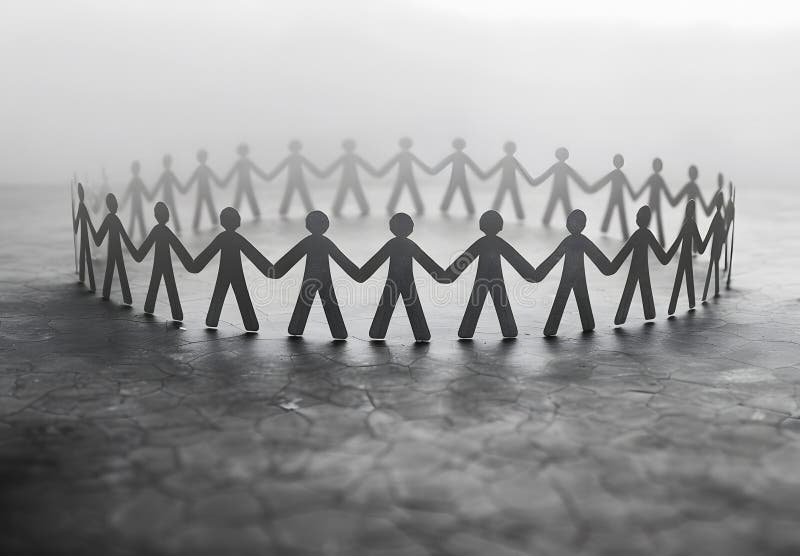 Paper Cutout Figures Holding Hands in Circle,Unity Teamwork Friendship ...