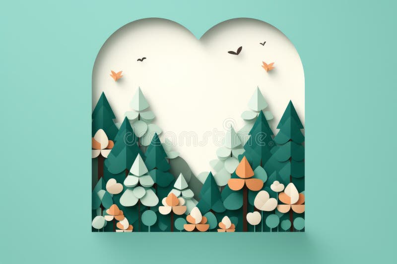 A Paper Cutout of a Forest with Trees and Birds Stock Illustration ...
