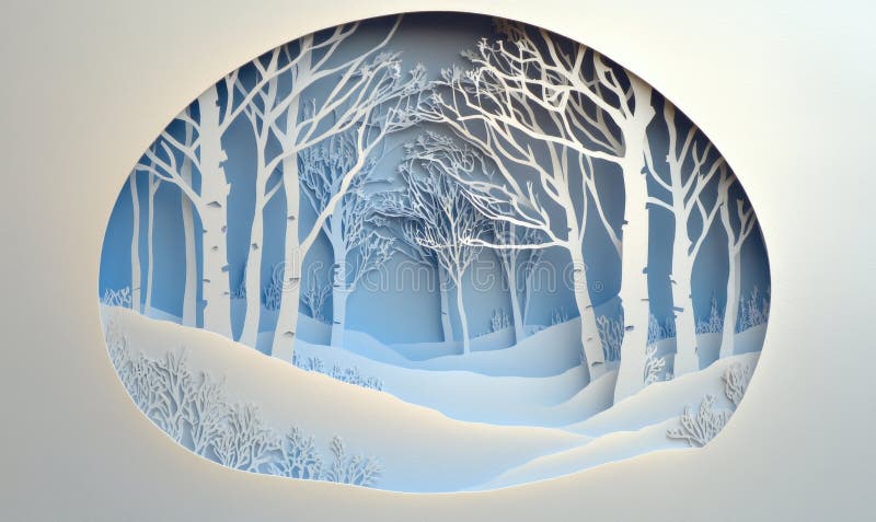 A Paper Cutout of a Forest with Trees and a Snowy Hill Stock Photo ...
