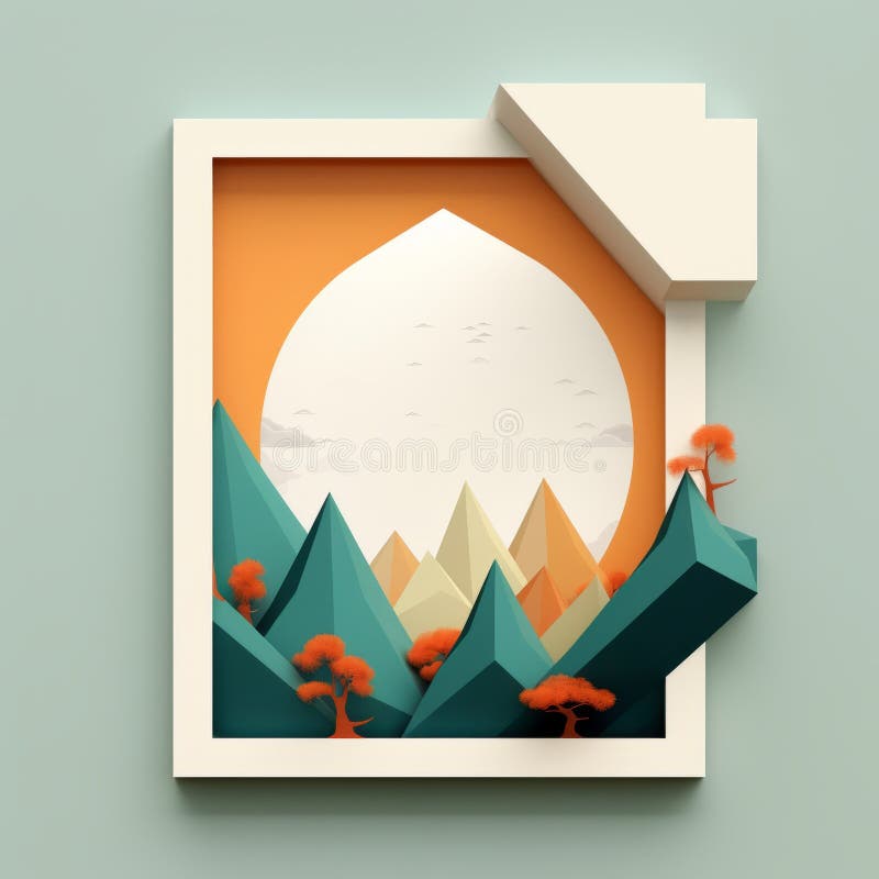 A Paper Cutout of Mountains and Trees in a Frame Stock Photo - Image of ...