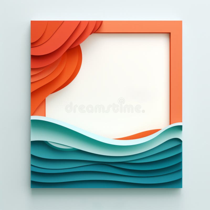 A Paper Cutout of an Ocean Wave with a Square Frame Stock Illustration ...
