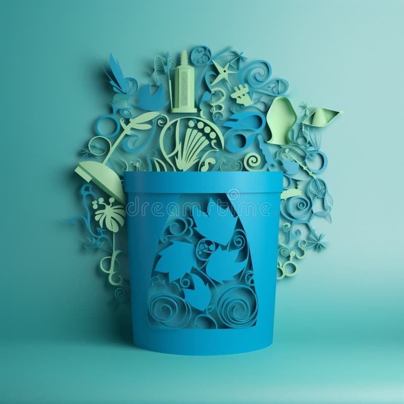 Paper Cutout of Recycling Bin Surrounded by Environmental Cutouts ...