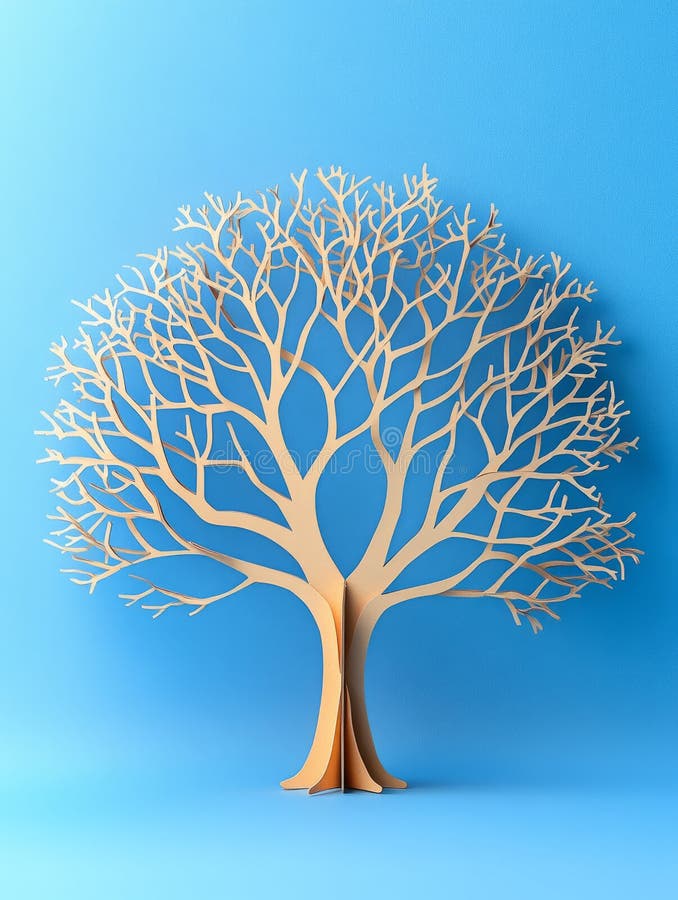 Paper Cutout Tree on a Bright Blue Background Stock Photo - Image of ...