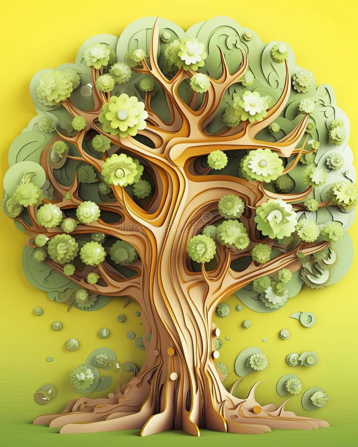 A Paper Cutout of a Tree with Green Leaves Stock Illustration ...