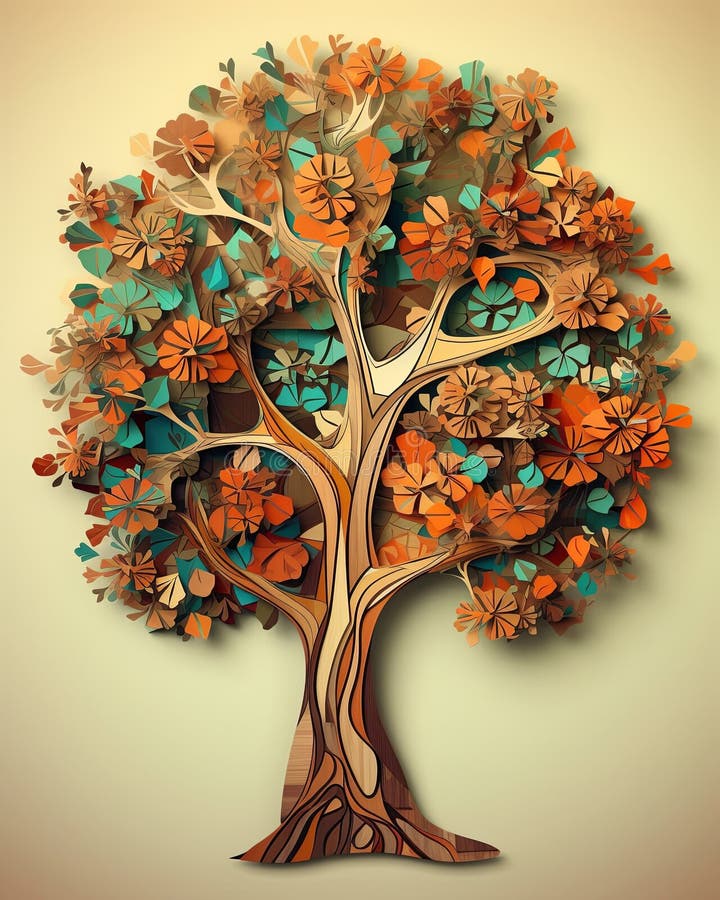 A Paper Cutout of a Tree with Leaves in Different Colors Stock ...