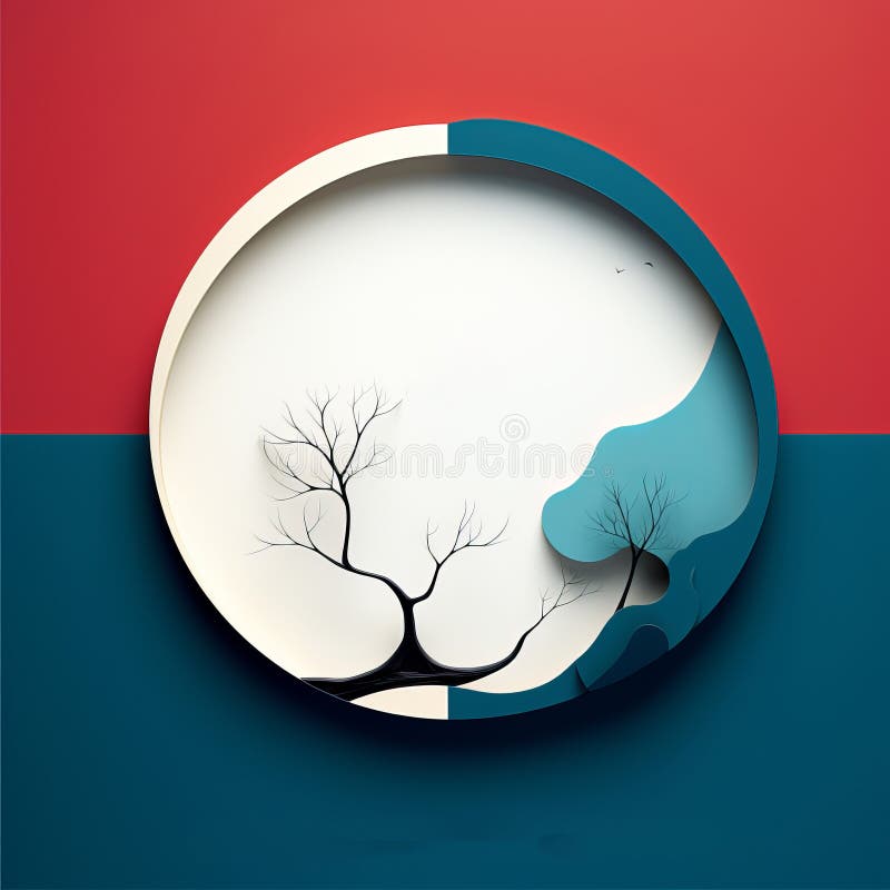 A Paper Cutout of a Tree on a Red Blue and White Background Stock ...