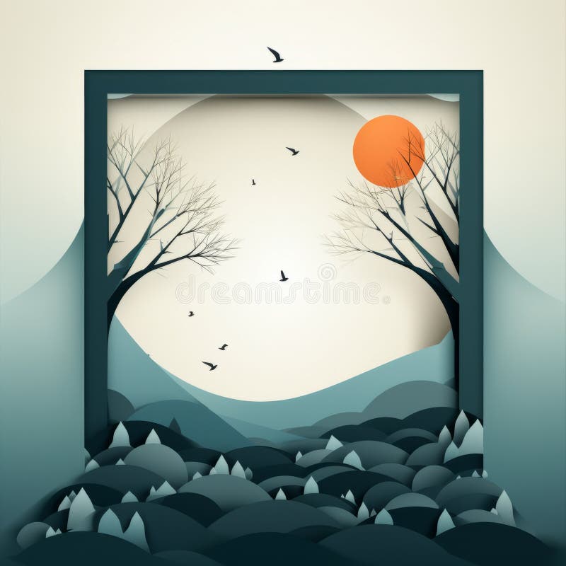 A Paper Cutout of Trees and a Sun in the Sky Stock Illustration ...