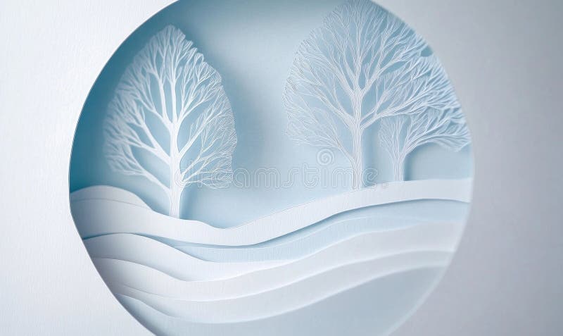 A Paper Cutout of a Winter Scene with Trees and a Hill Stock Image ...