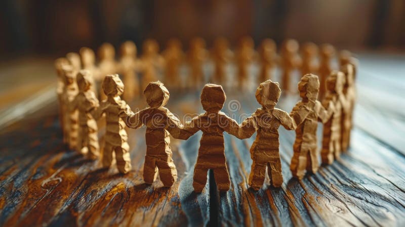 Paper Cutouts in a Circle on a Wooden Surface, Concept of Community and ...