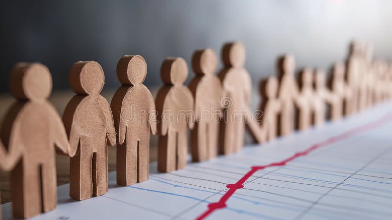 Group of Paper Figures of People Standing in a Row on a Financial Chart ...