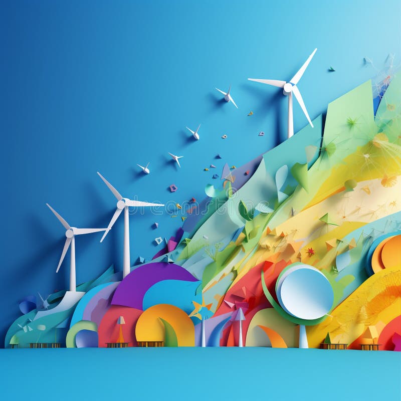 Paper Cutouts of Renewable Energy Sources Against Backdrop of Blue Sky ...