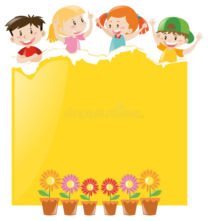 Paper Design with Children and Yellow Paper Stock Vector - Illustration ...