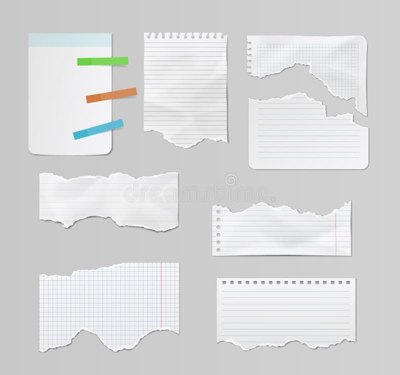 Paper Different Scraps Set, Realistic Ripped Page Pieces, Notes Sheets ...