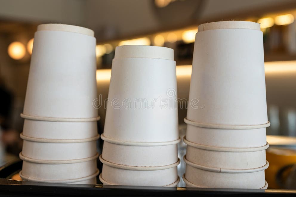 Paper Disposable Coffee Stacking on Coffee Machine at Cafe Stock Image ...