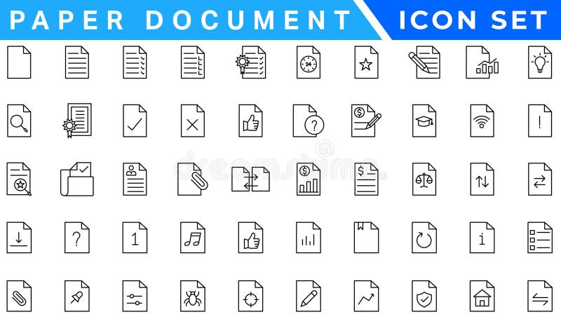 Paper Document Icon Set. Folded Written Paper Document Page Icon Vector ...