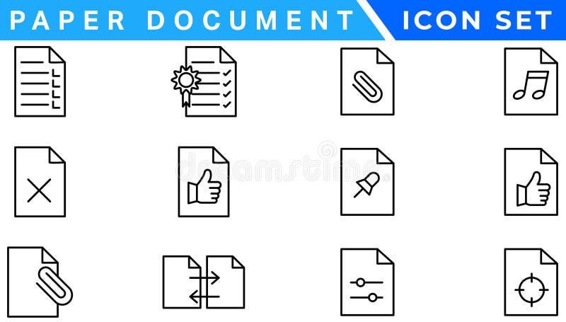 Paper Document Icon Set. Folded Written Paper Document Page Icon Vector ...