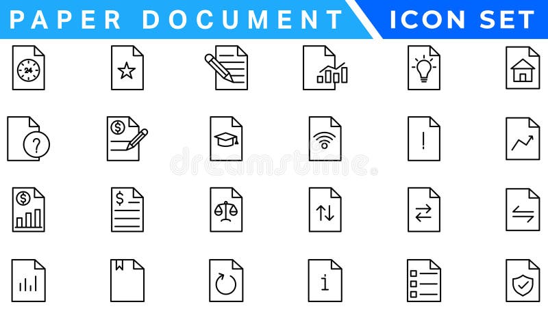 Paper Document Icon Set. Folded Written Paper Document Page Icon Vector ...