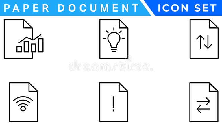 Paper Document Icon Set. Folded Written Paper Document Page Icon Vector ...