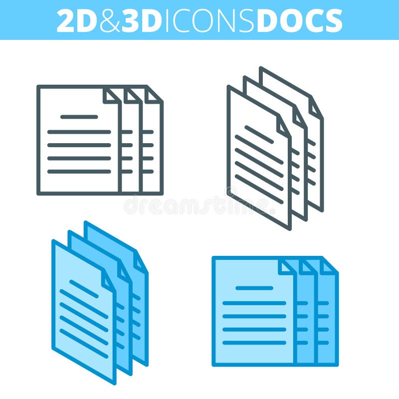 The Document Pile with Paperclip. Vector Outline Icon Set. Stock Vector ...