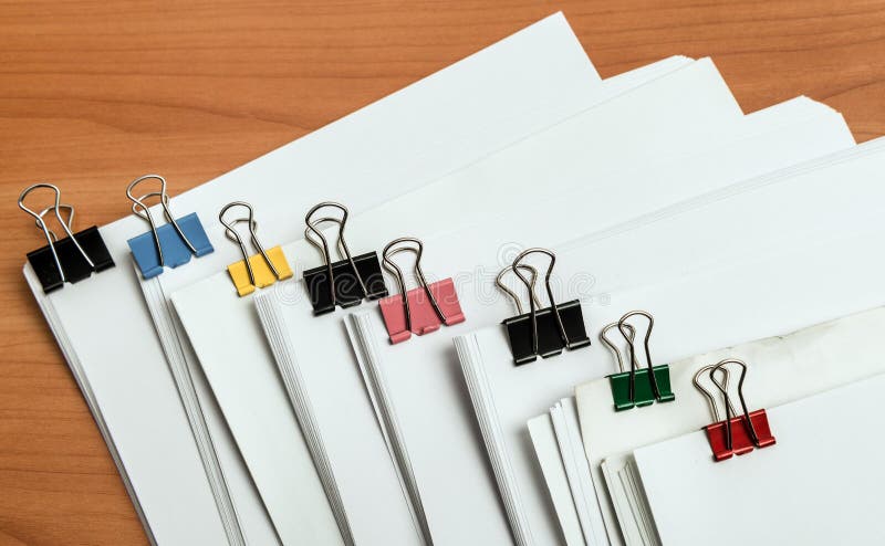 Paper Document Template with Color Metal Clips Stock Photo - Image of ...