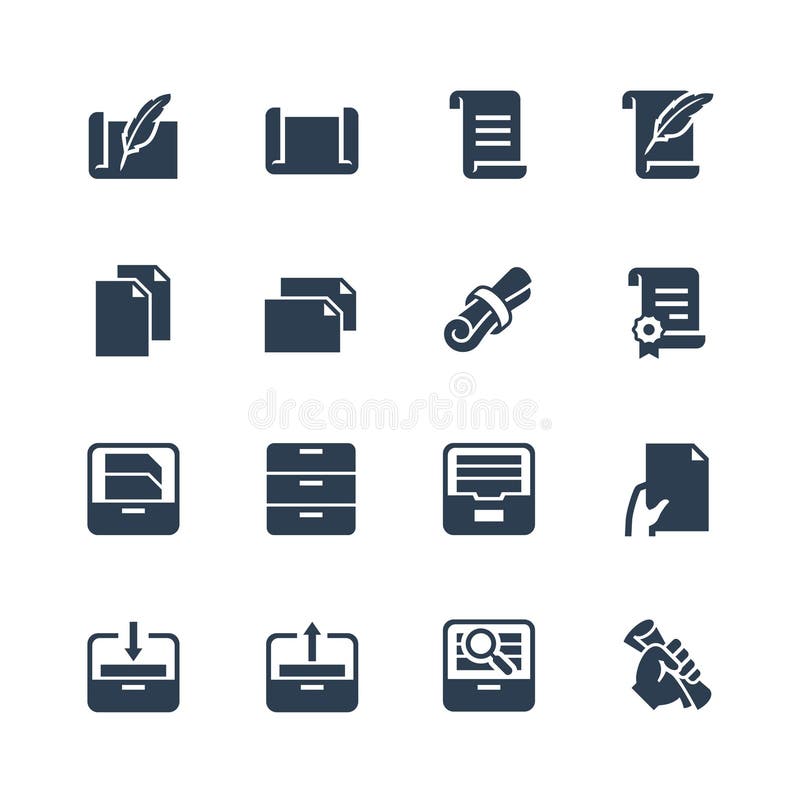 Paper, Documents and Archive Related Icons in Glyph Style Stock Vector ...