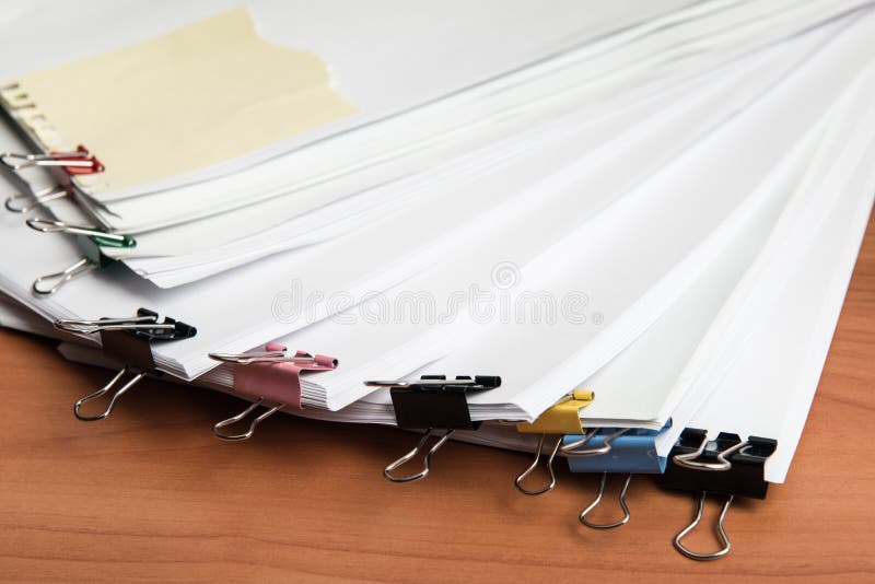 Paper Documents with Color Metal Clips Stock Photo - Image of bend ...