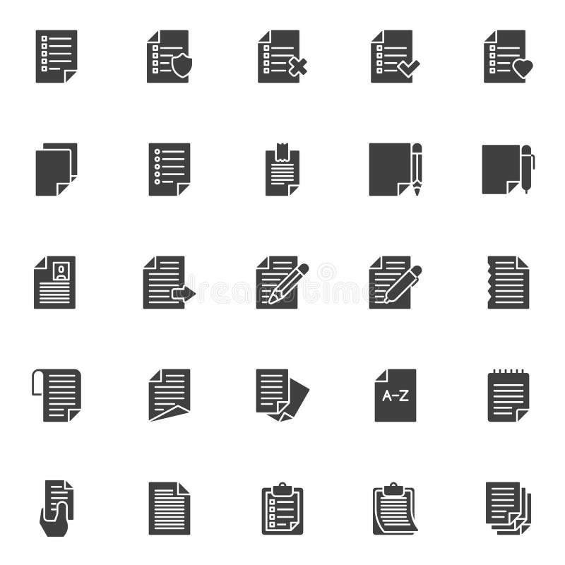 Paper Documents Vector Icons Set Stock Vector - Illustration of flat ...