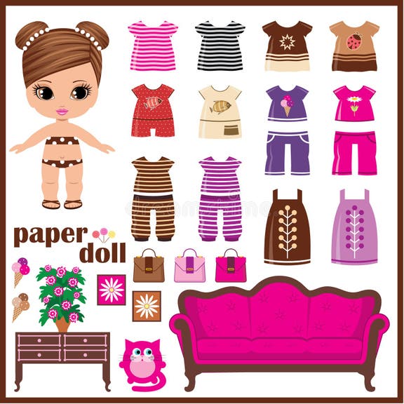 Paper Doll with Clothes Set Stock Vector - Illustration of child, dress ...