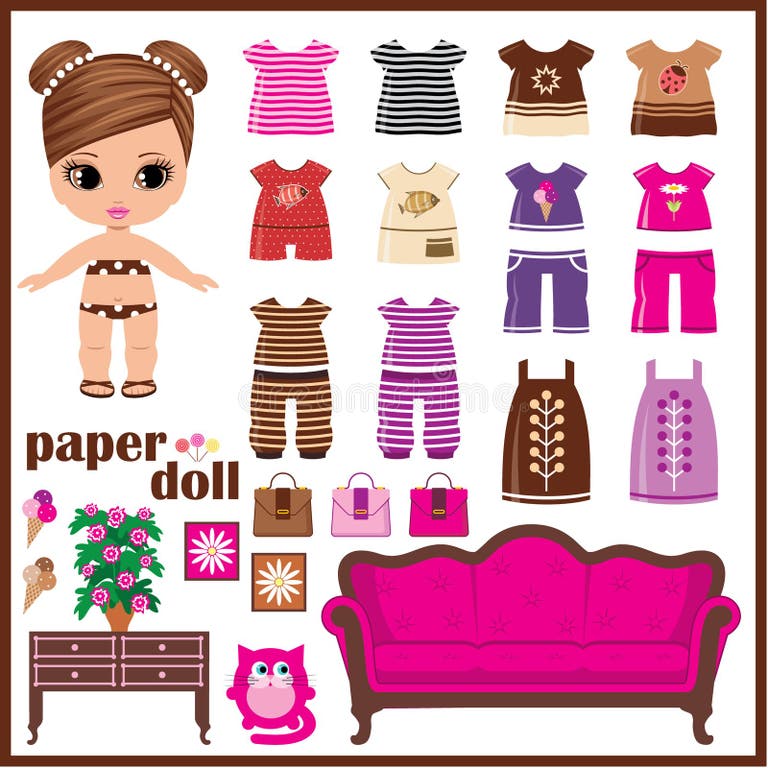 Paper Doll with Clothes Set Stock Vector - Illustration of child, dress ...
